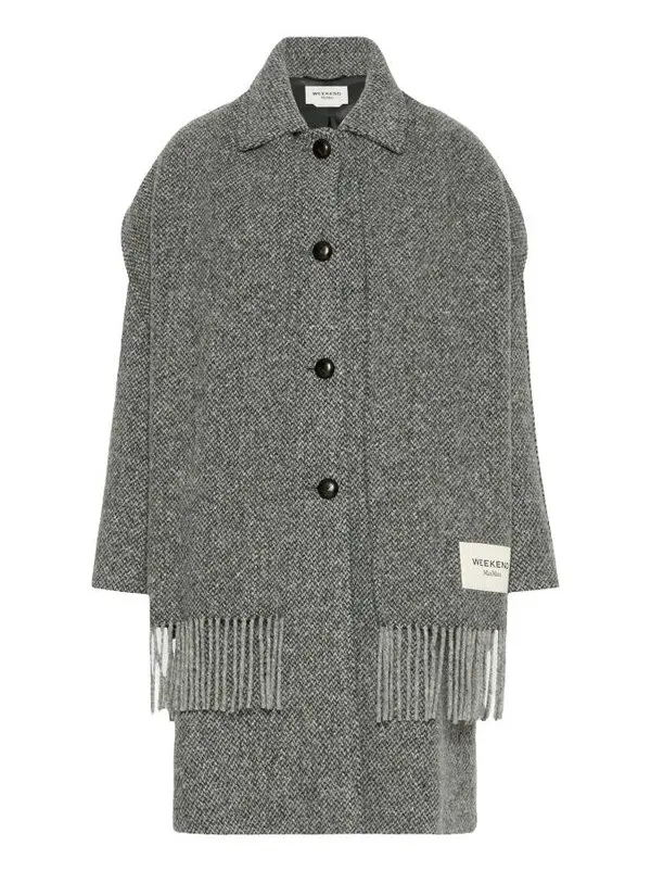 Max Mara Wool Blend Tweed Coat - Dark Grey