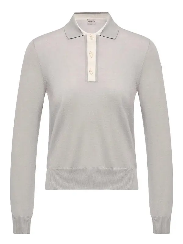 Moncler Long Sleeve Polo Shirt In Wool - Gray