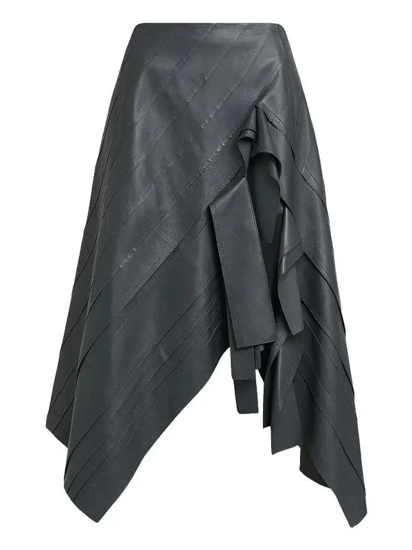 Bottega Veneta Asymmetric Ruffled Leather Midi-skirt - Iron