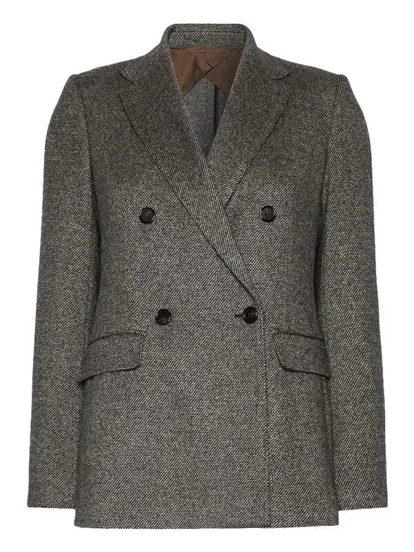 Max Mara Double Breasted Jacquard Jersey Blazer - Camel