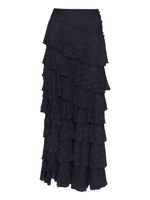 PatBO Martina Ruffle Maxi Cover-up Skirt - Black