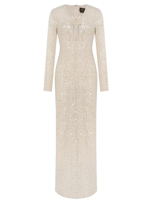 PatBO Iara Crochet Plunge Maxi Dress - Beige