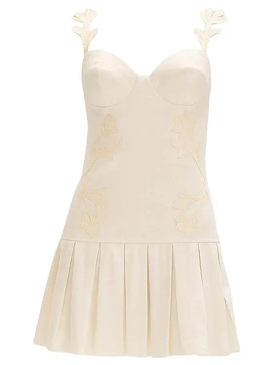 PatBO Aquamist Floral Appliqué Minidress - White