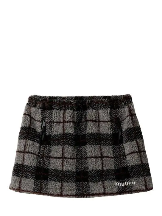 Miu Miu Checked Teddy Miniskirt - Grey Multi