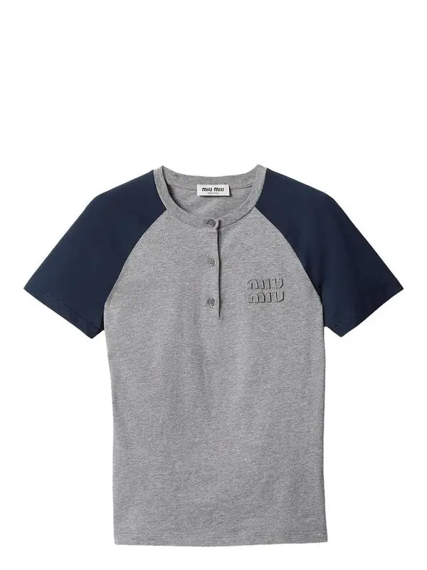 Miu Miu Cotton Jersey Henley Shirt - Grey Multi