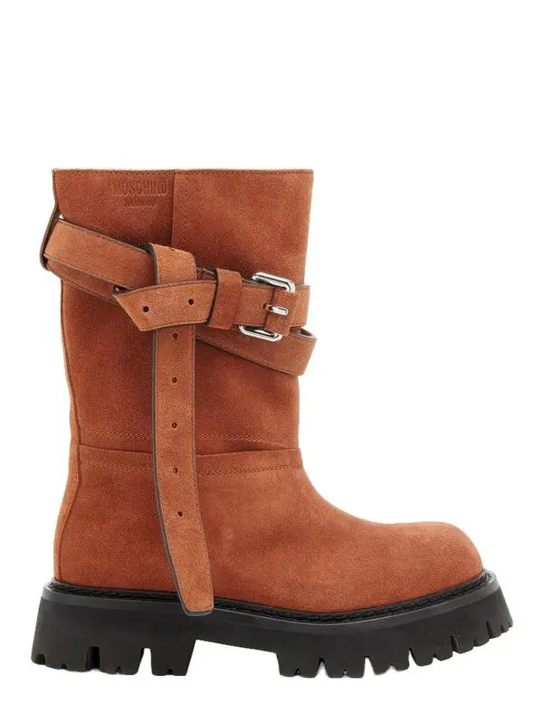 Moschino Tie Me 40mm Suede Ankle Boots - Rust