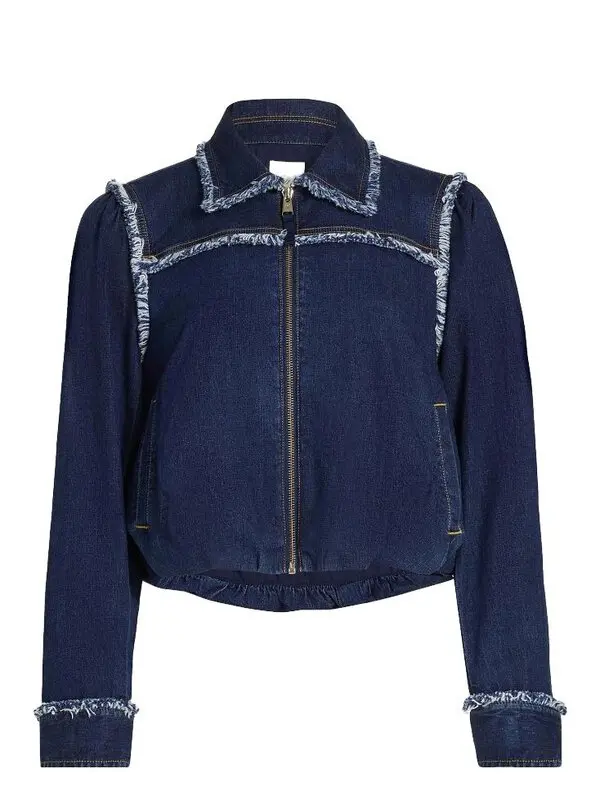 Cinq À Sept Indria Denim Fringe Crop Bomber Jacket - Twilight