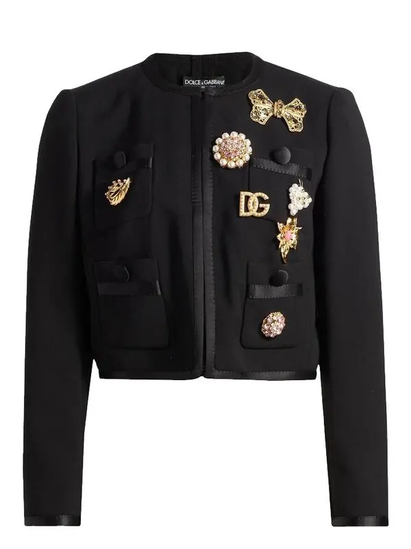 Dolce & Gabbana Embellished Virgin Wool-blend Jacket - Nero
