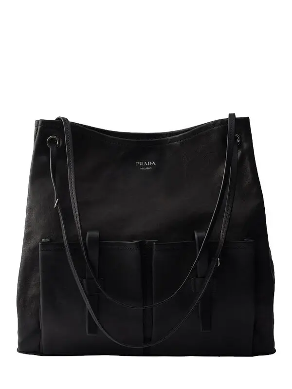 Prada Route Large Leather Shoulder Bag - Black