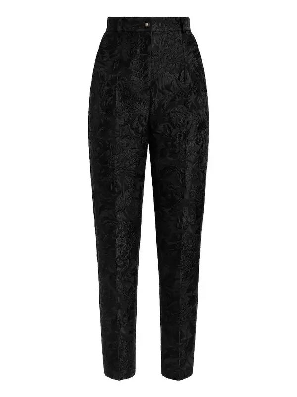 Dolce & Gabbana Floral Brocade High-rise Slim-leg Pants - Nero