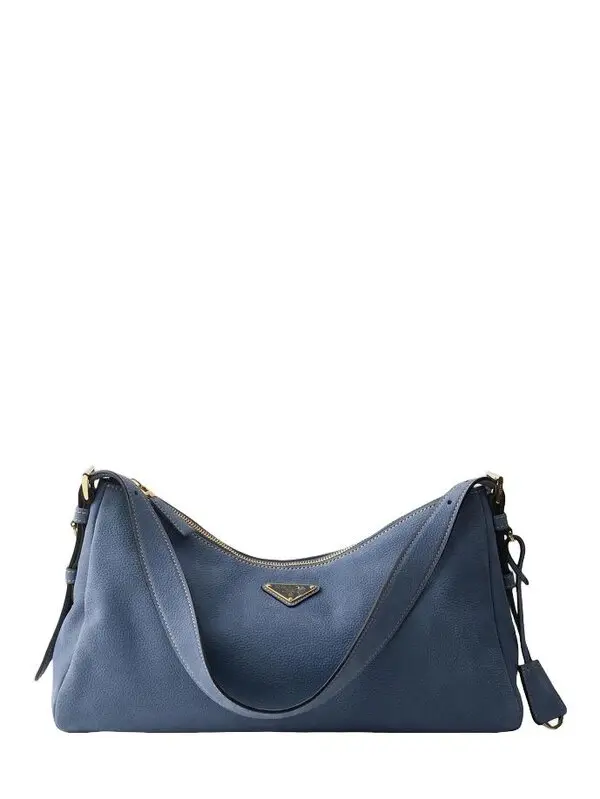 Prada Aimee Large Nubuck Leather Shoulder Bag - Blue