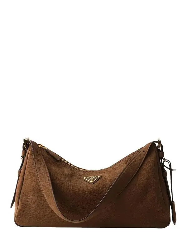 Prada Aimee Large Nubuck Leather Shoulder Bag - Brown