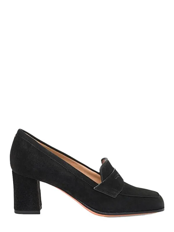 Santoni Carla 65mm Suede Penny Loafer Pumps - Black