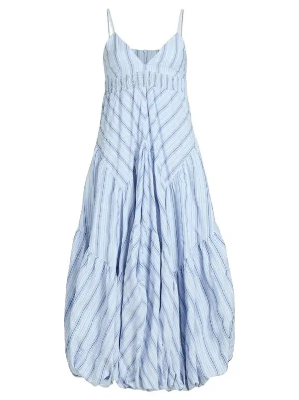 Cinq À Sept Evory Striped Cotton-blend Midi-dress - Blue Multi