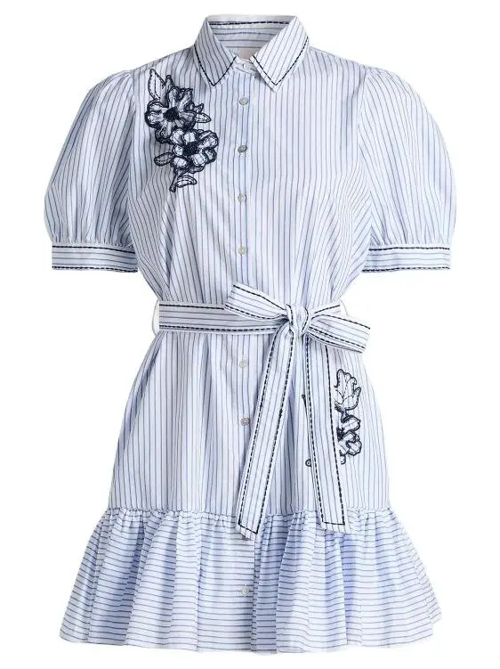 Cinq À Sept Zadie Floral Embroidered Pinstriped Minidress - White Multi