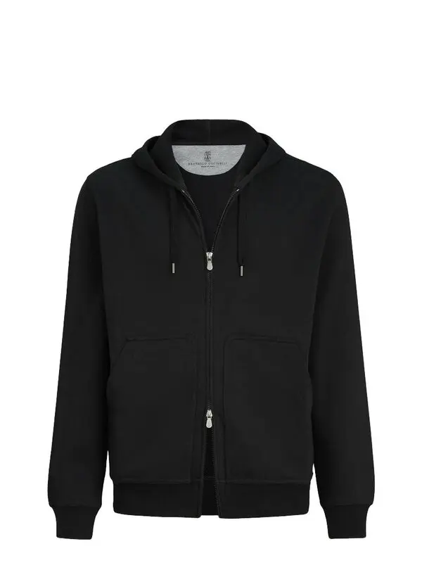 Brunello Cucinelli Techno Cotton French Terry Hooded Sweatshirt With Zipper - Black