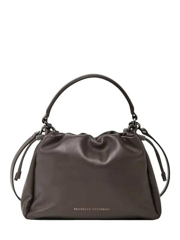 Brunello Cucinelli Mellow Small Bucket Bag In Soft Leather With Monili - Rust Brown