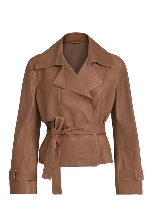 Brunello Cucinelli Vintage Nappa Leather Cropped Trench With Monili - Brown