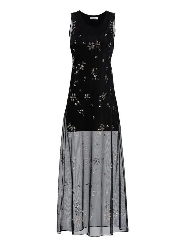 Rabanne Hotfix Floral Tulle Tank Maxi Dress - Black
