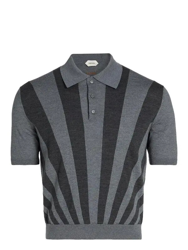 Versace Rays Intarsia-knit Polo Shirt - Medium Grey