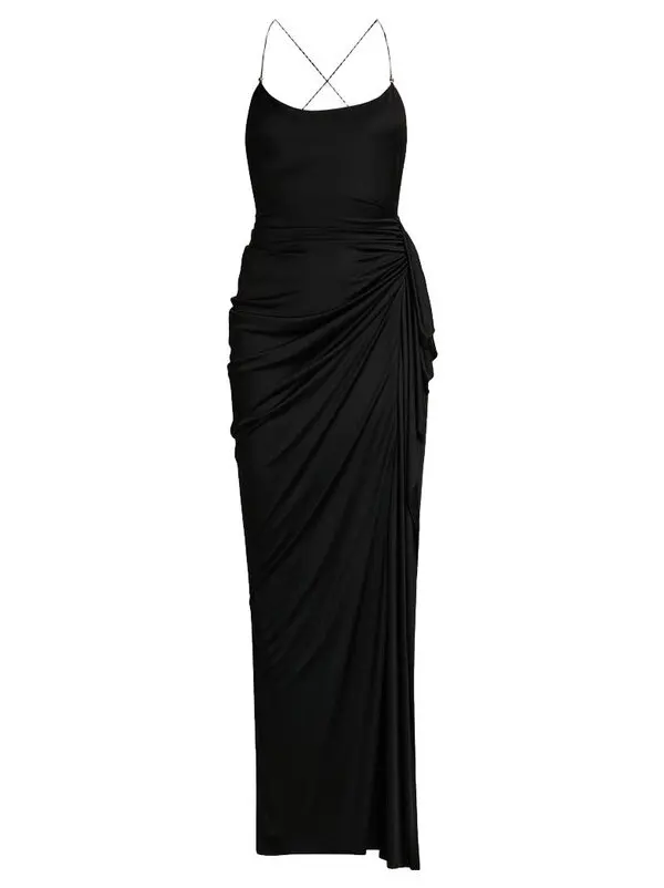 Versace Draped Jersey Column Gown - Black