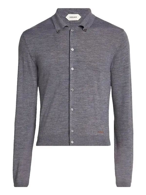 Versace Wool Collared Cardigan - Medium Grey