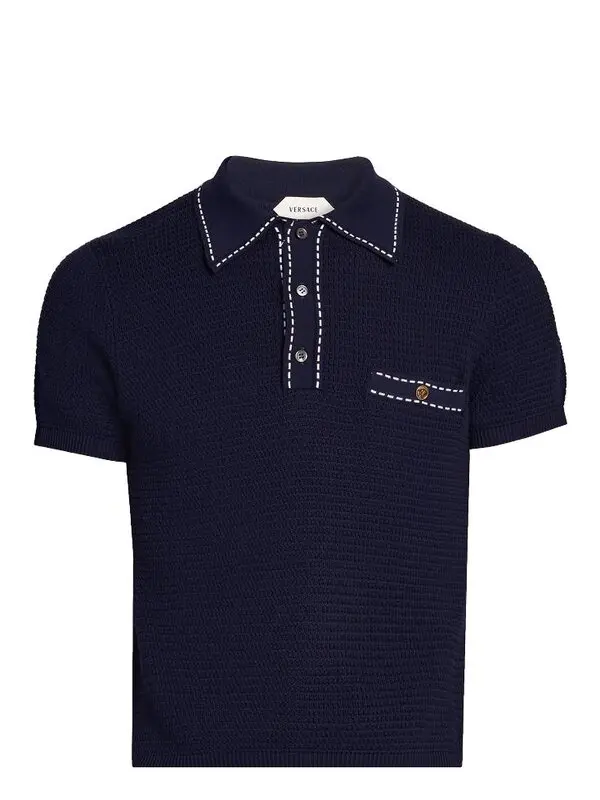 Versace Cotton Polo Sweater - Navy