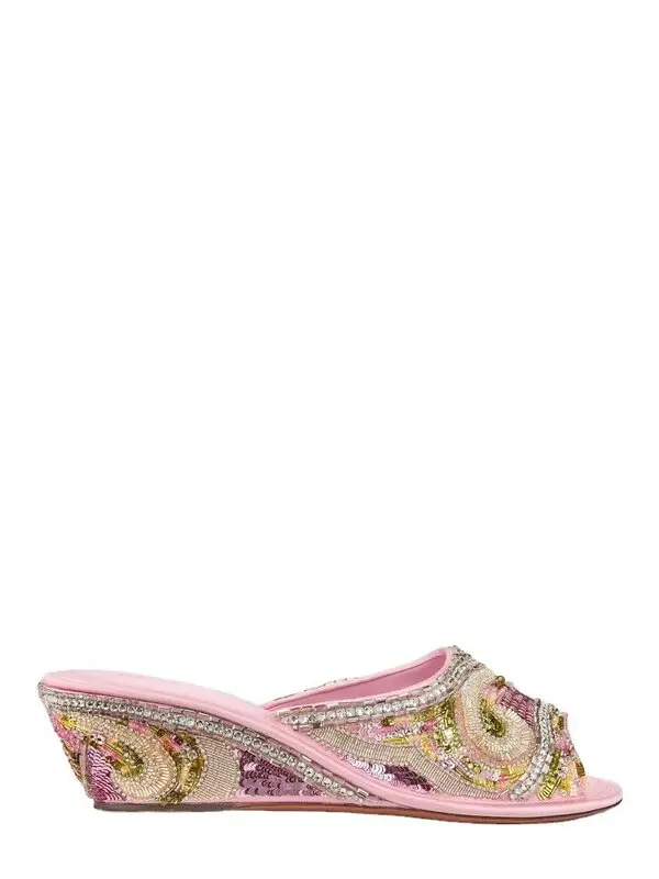Versace 50mm Beaded Mule Wedges - Geranium