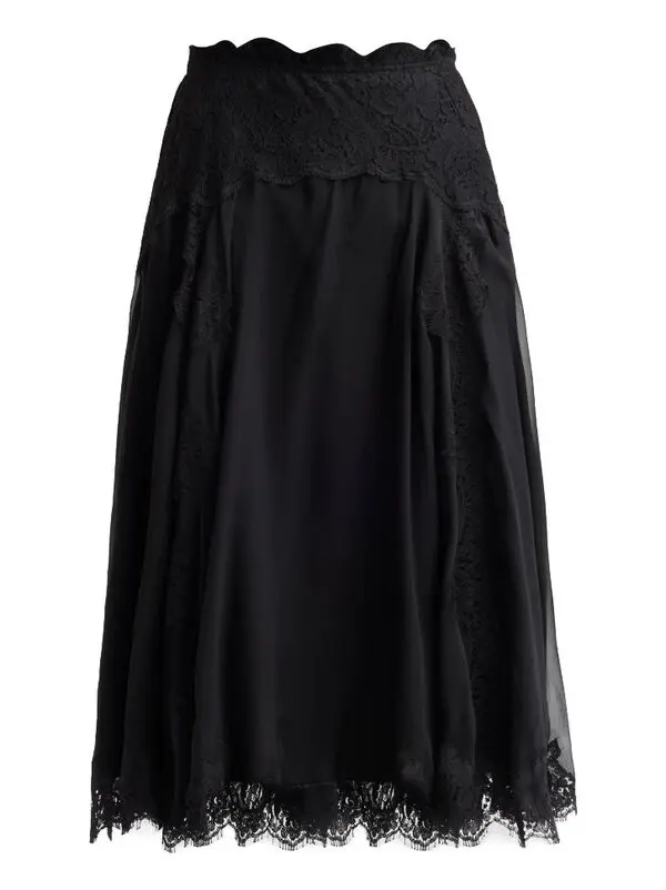 Dolce & Gabbana Lace-trim Silk-cotton Midi Skirt - Nero