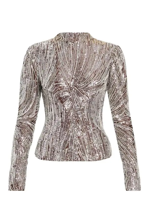 Rabanne Embellished Long-sleeve Top - Silver Brown
