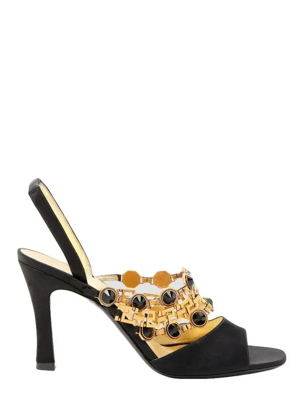 Versace 90mm Embellished Leather Slingback Sandals - Black Gold