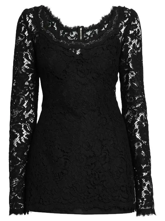 Dolce & Gabbana Lace Scoopneck Mini Dress - Nero