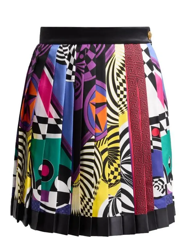 Versace Printed Pleated Silk Mini Skirt - Multicolor