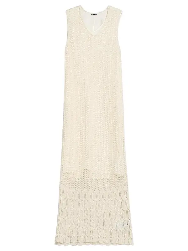 JIL SANDER Chevron Knit Cotton Maxi Dress - Eggshell