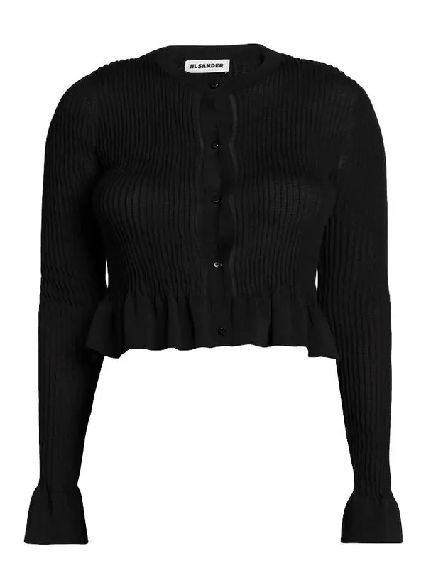 JIL SANDER Frill-trim Rib-knit Cardigan - Black