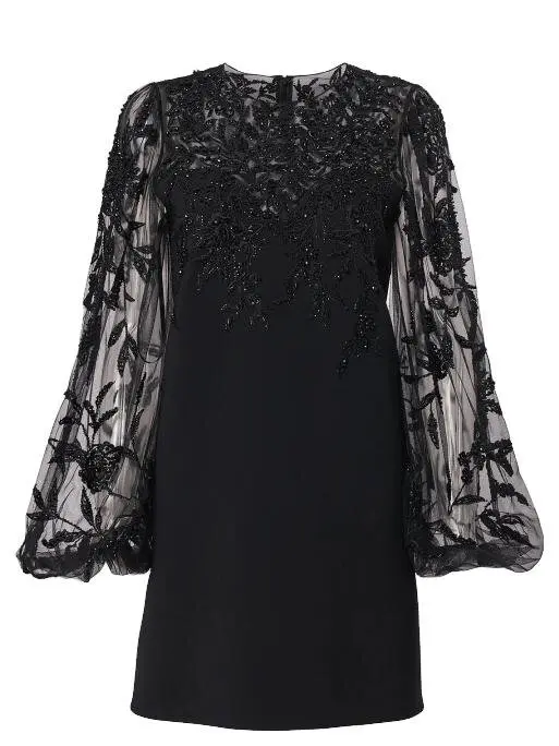 Carolina Herrera Embellished Lace Puff-sleeve Cocktail Dress - Black Multi