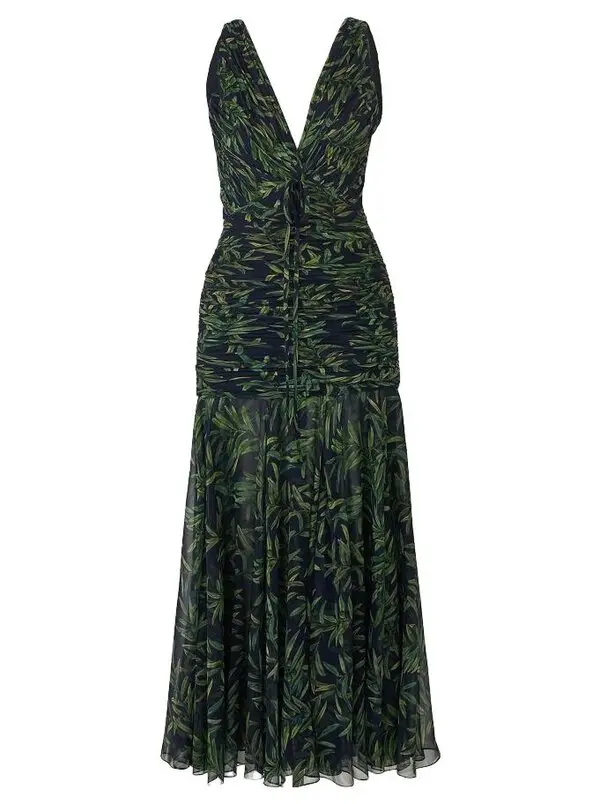 Carolina Herrera Gathered V-neck Midi-dress - Midnight Multi