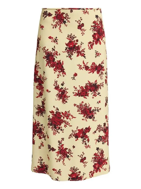 JIL SANDER Floral Enverse Satin Midi Skirt - Ruby Yellow
