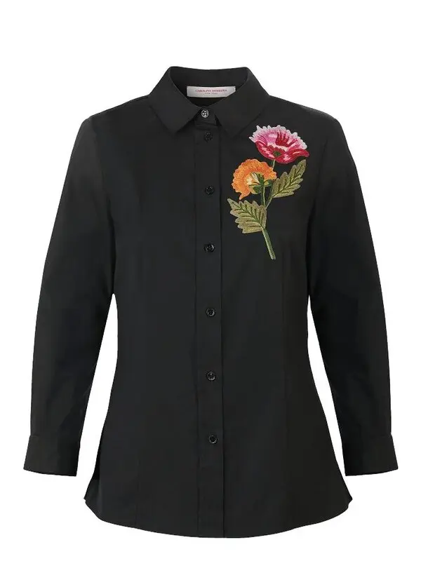 Carolina Herrera Icon Embroidered Cotton-blend Shirt - Black Multi