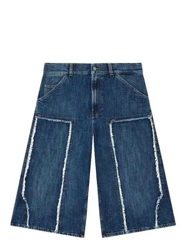 Palm Angels Curved Logo Denim Skater Shorts - Medium Blue