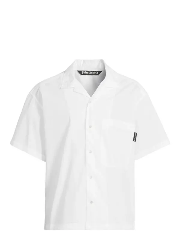 Palm Angels Curved Logo Classic Cotton Shirt - White Black