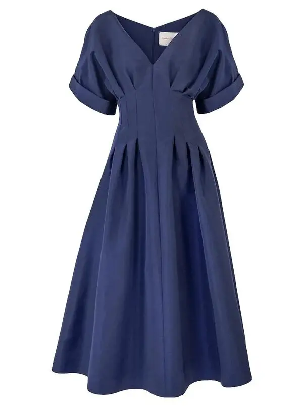 Carolina Herrera Corset Silk V-neck Cocktail Dress - Midnight
