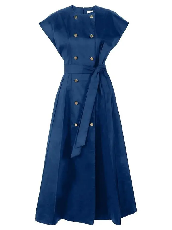Carolina Herrera Double-breasted & Belted Stretch-cotton A-line Midi-dress - Midnight