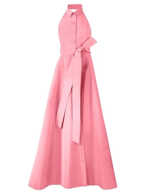 Carolina Herrera Collared Halter Silk A-line Gown - Sunset
