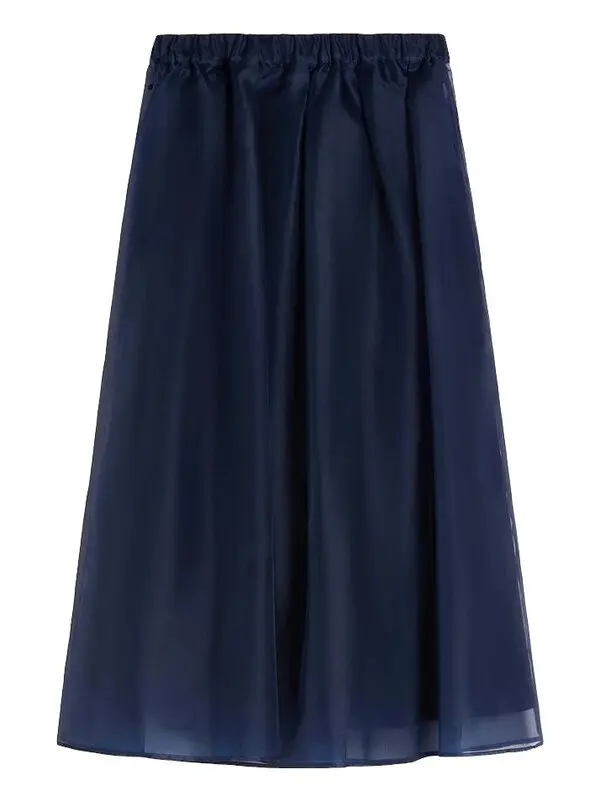 Max Mara Pleated Silk Organza Skirt - Navy