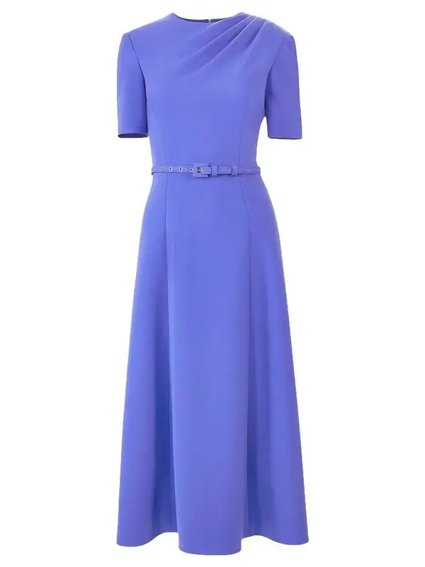 Carolina Herrera Draped-shoulder Belted Midi-dress - Bluebell