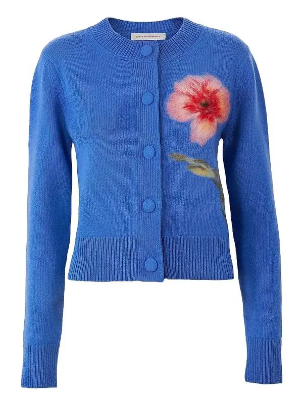 Carolina Herrera Floral Long-sleeve Wool Cardigan - Bluebell Multi