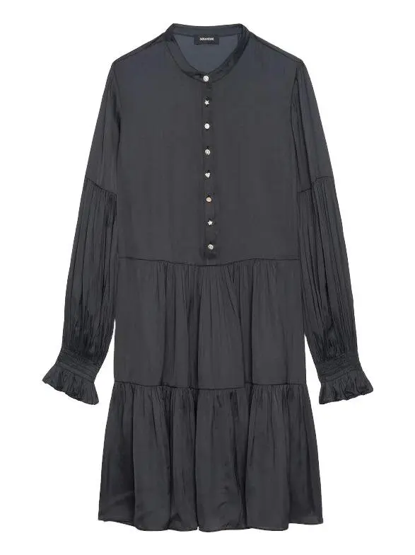 Zadig&Voltaire Randy Satin Tiered Minidress - Black
