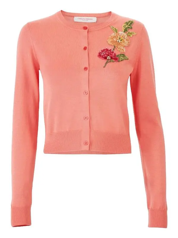 Carolina Herrera Floral Embroidered Silk-cotton Cardigan - Sunset Multi