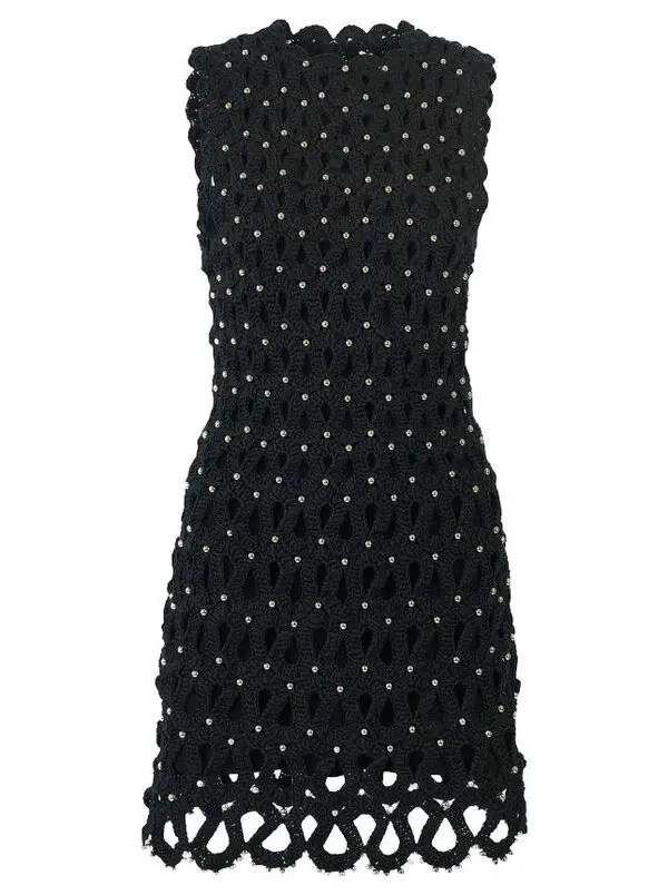 Carolina Herrera Embellished Corded Crochet Cotton Minidress - Black